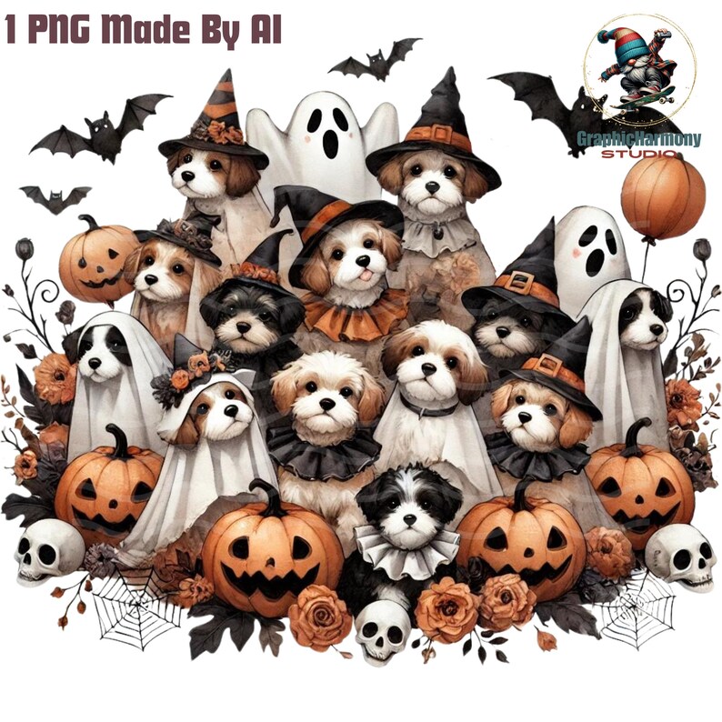 Cute Ghost Dogs Halloween PNG, Spooky Dogs With Pumpkins Clipart ...