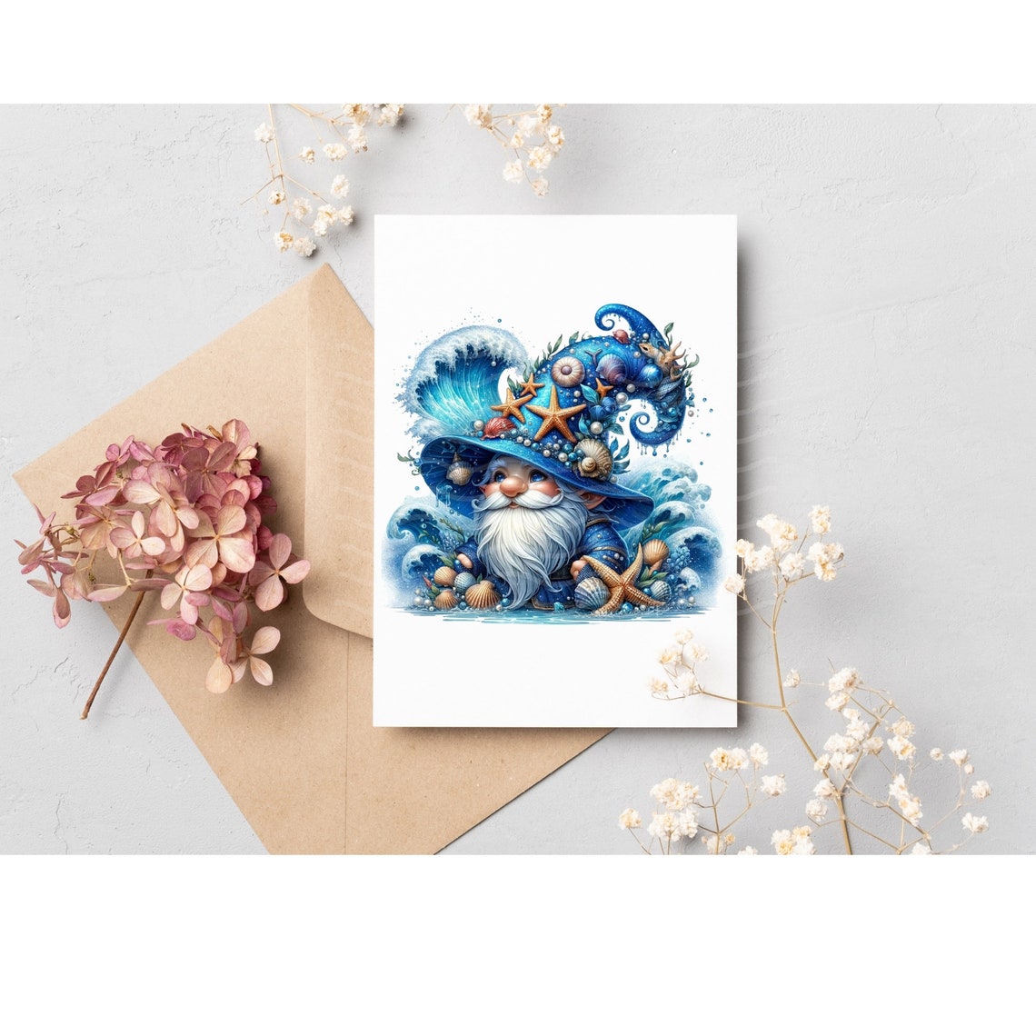 Ocean Gnome Art PNG, Beach Starfish Wizard Clipart, Coastal Seashell ...