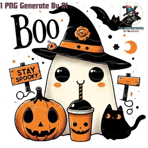 Stay Spooky Ghost and Pumpkin Halloween PNG Cute Witch Hat Ghost ...