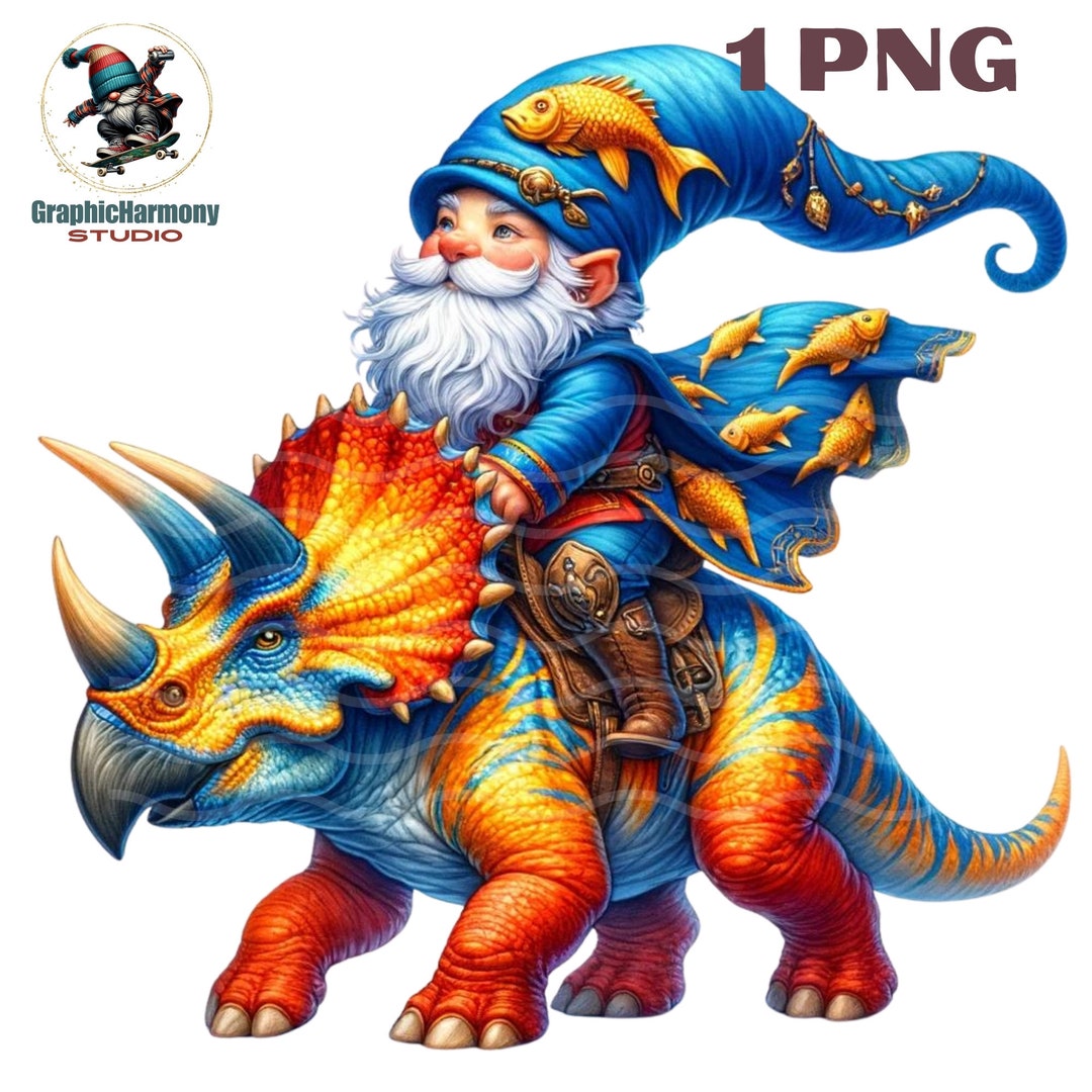 Fantasy Gnome Riding Triceratops Clipart PNG - Dinosaur and Wizard ...