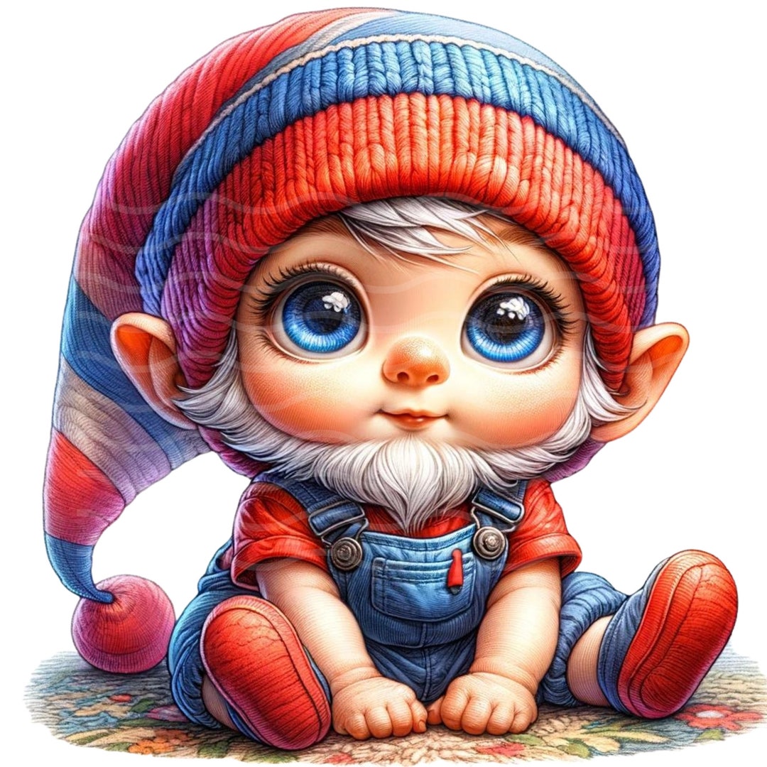 Adorable Child Gnome Clipart Playful Baby Gnome Digital Art Printable ...