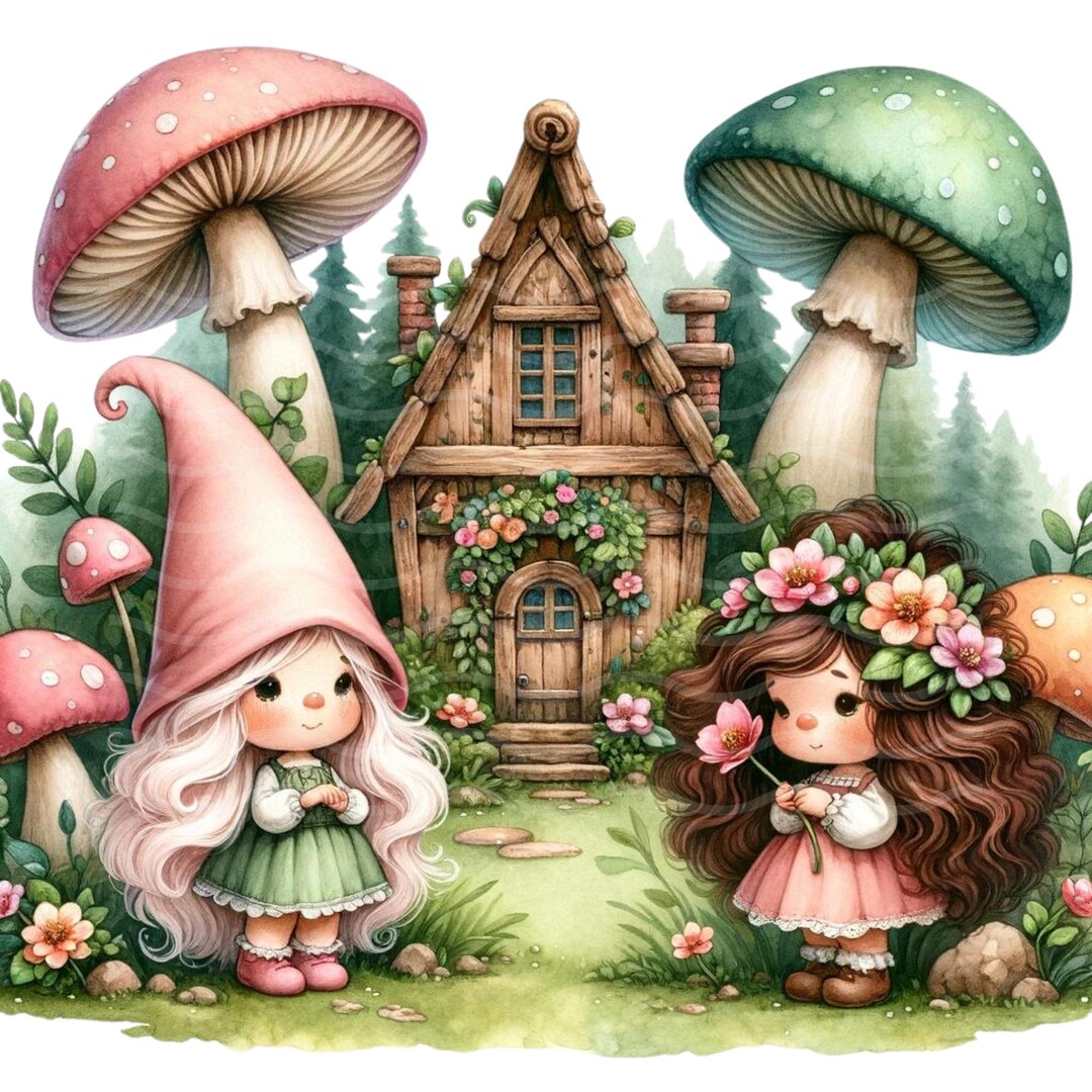 Enchanted Forest Gnome Clipart PNG Cute Gnome Girls Digital Download ...
