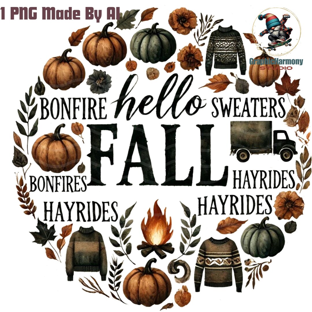 Hello Fall PNG Clipart, Autumn Sweaters Bonfire Hayrides, Fall Truck ...