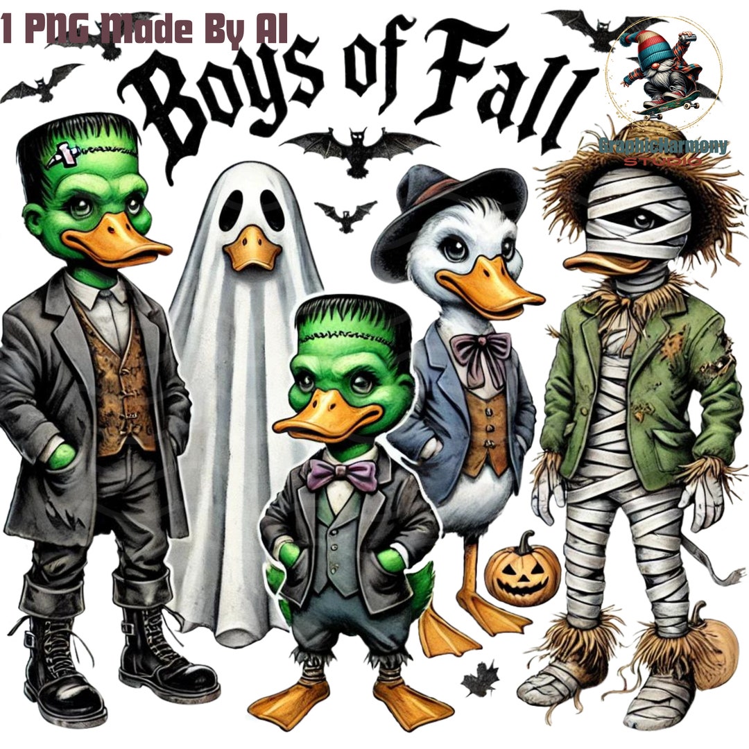 Halloween Ducks 'boys of Fall' PNG Digital Download, Cute Fall Ducks ...