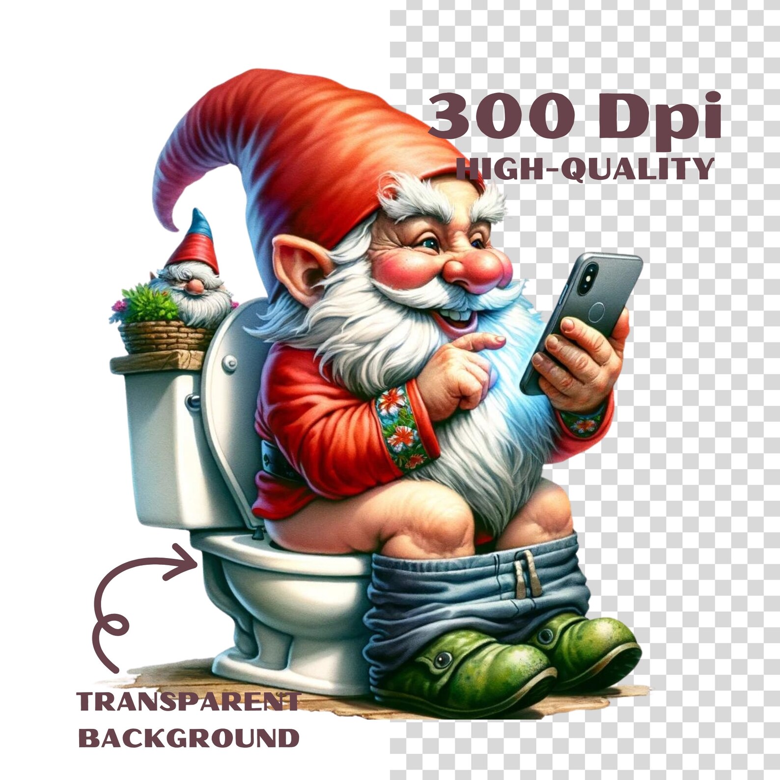 Tech Gnome Clipart Smartphone Gnome Digital Art Printable Bathroom ...
