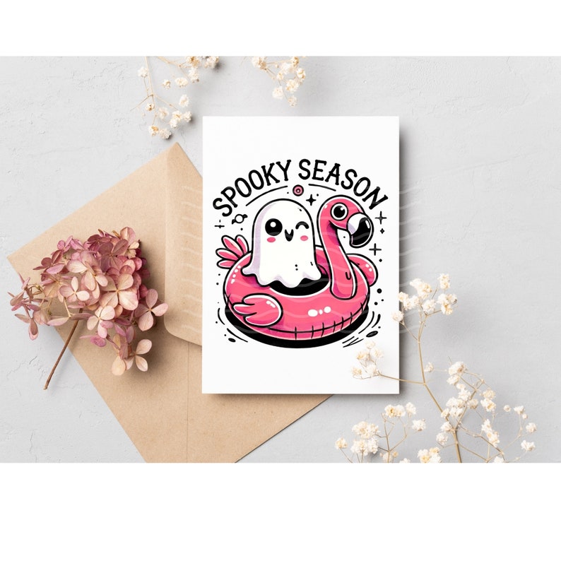 Spooky Season Halloween Clipart PNG | Cute Ghost With Flamingo Float ...