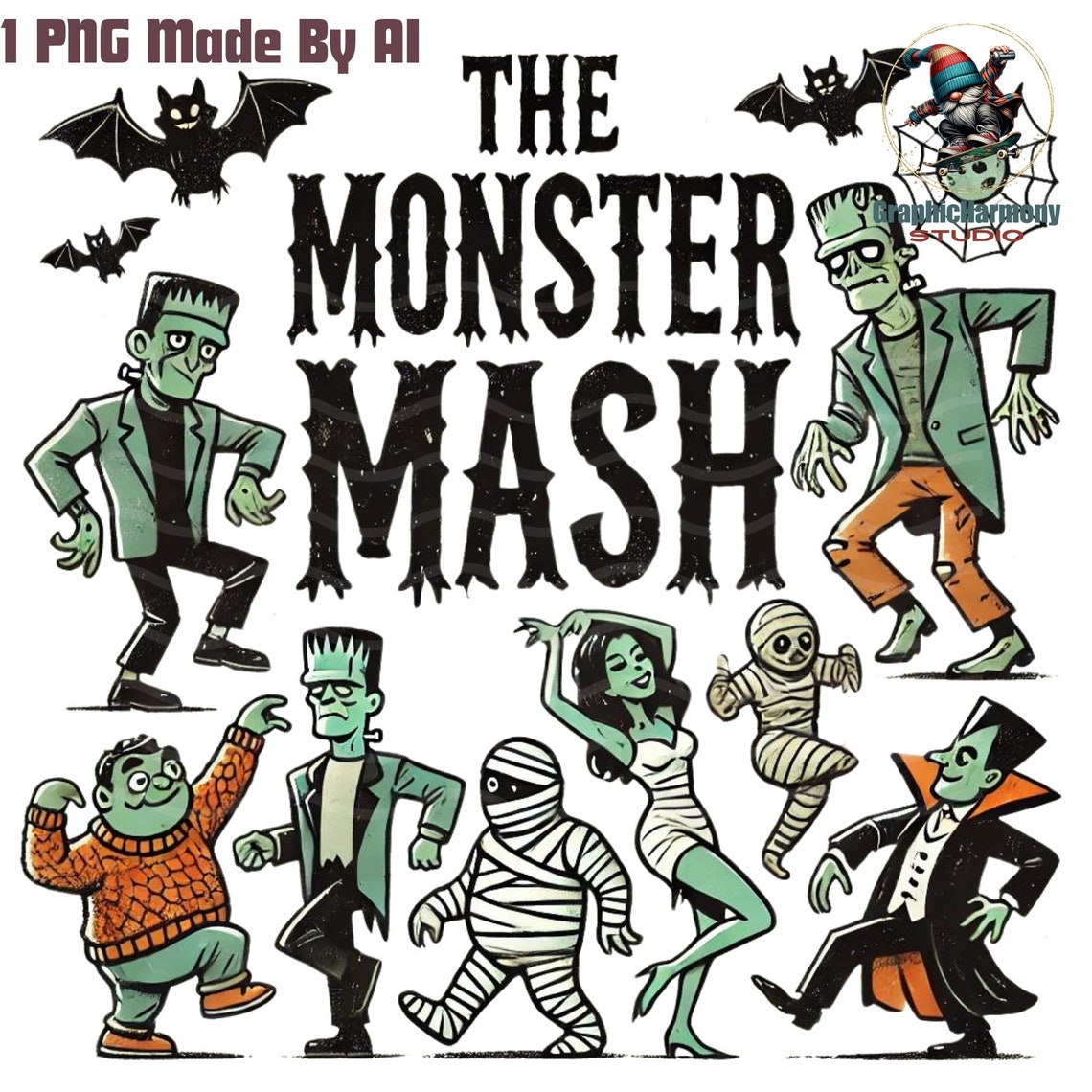 The Monster Mash PNG | Vintage Halloween Party Art | Retro Monster ...