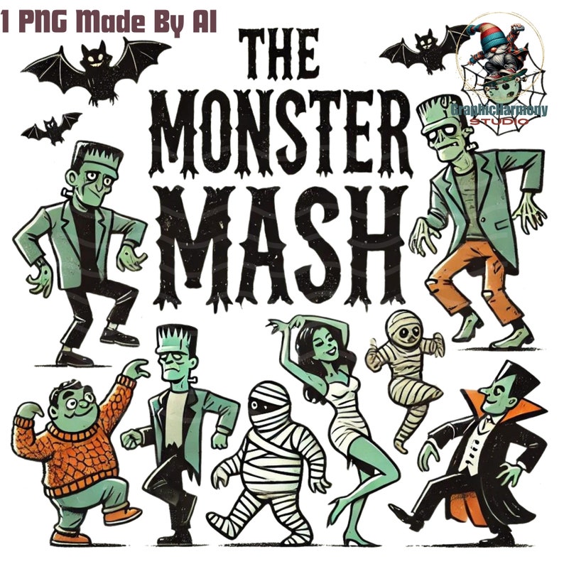 The Monster Mash PNG | Vintage Halloween Party Art | Retro Monster ...