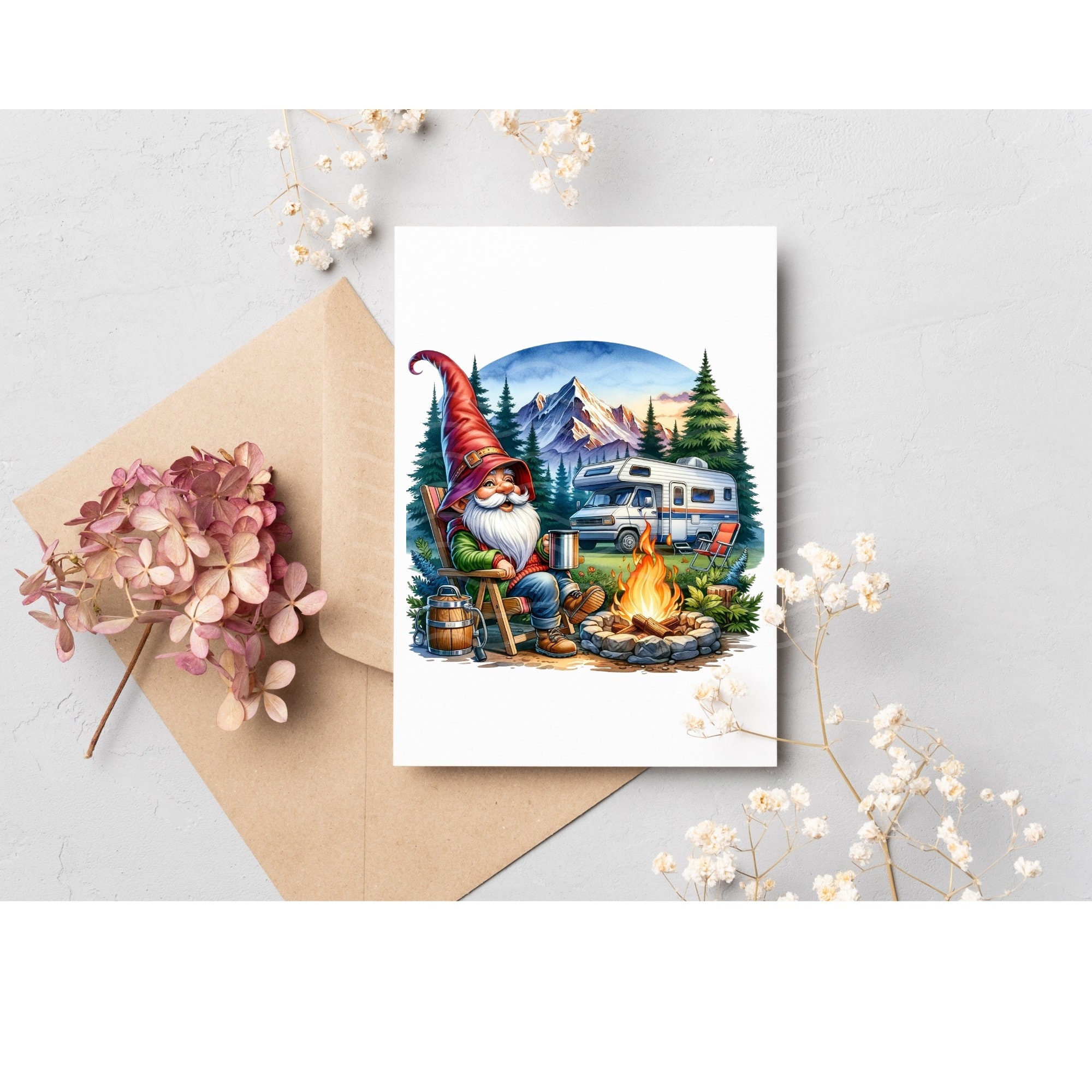 Camping Gnome With Camper Van Clipart PNG Adventure Gnome Digital ...