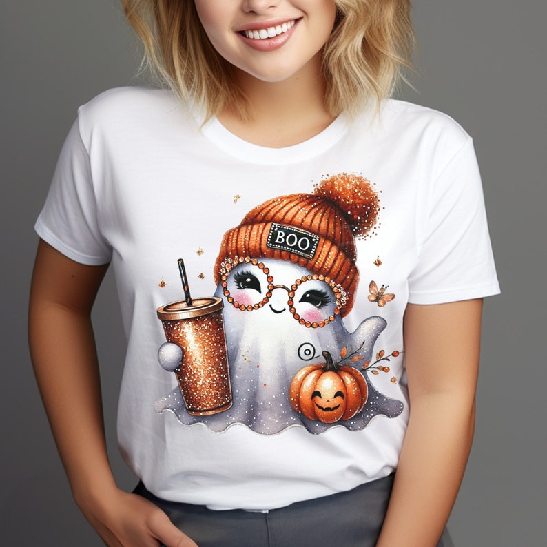 Fall Cute Ghost With Rhinestone Glasses and Pumpkin Halloween PNG ...