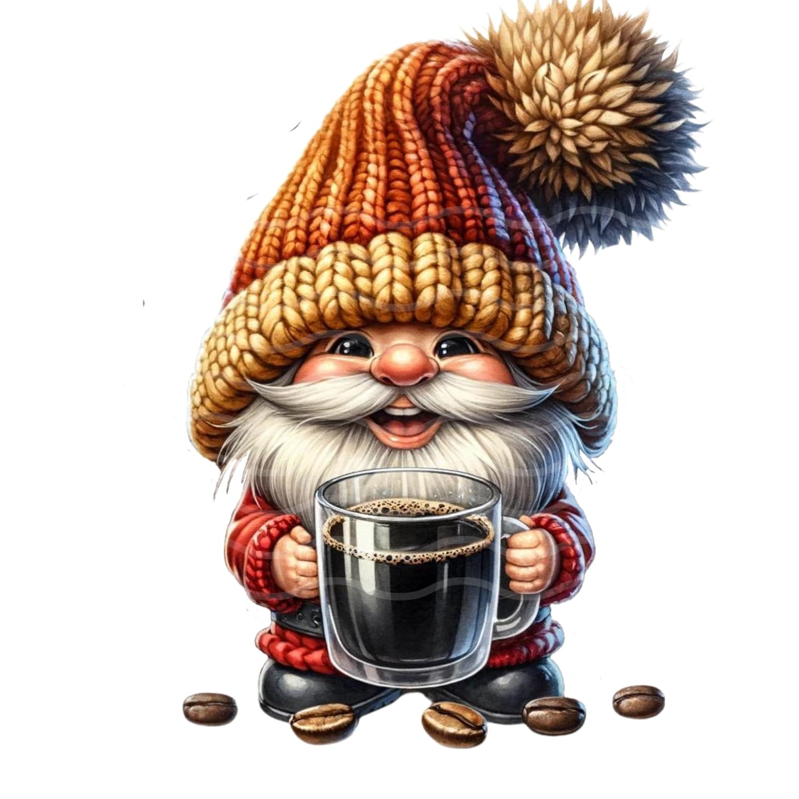 Cheerful Coffee Aficionado Gnome Digital Clipart, Morning Java Gnome ...