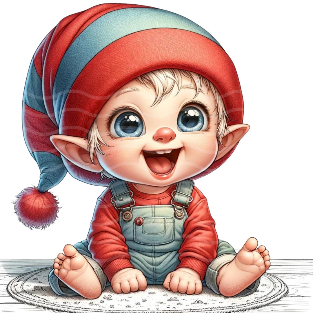 Cheerful Toddler Gnome Clipart Digital Baby Elf PNG Printable Cute ...