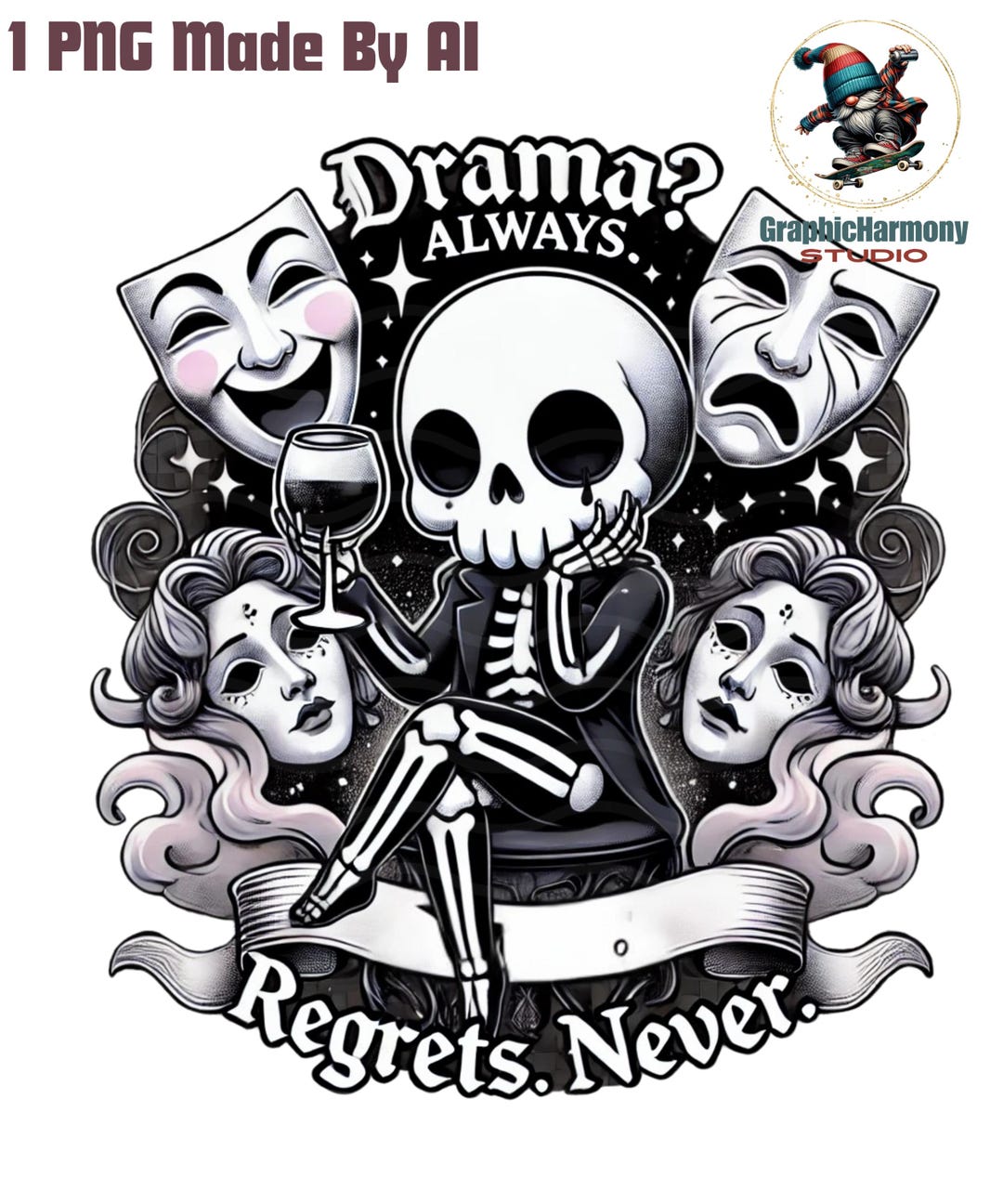 Drama Always Skeleton PNG - Funny Gothic Theater Clipart, Dark Humor ...