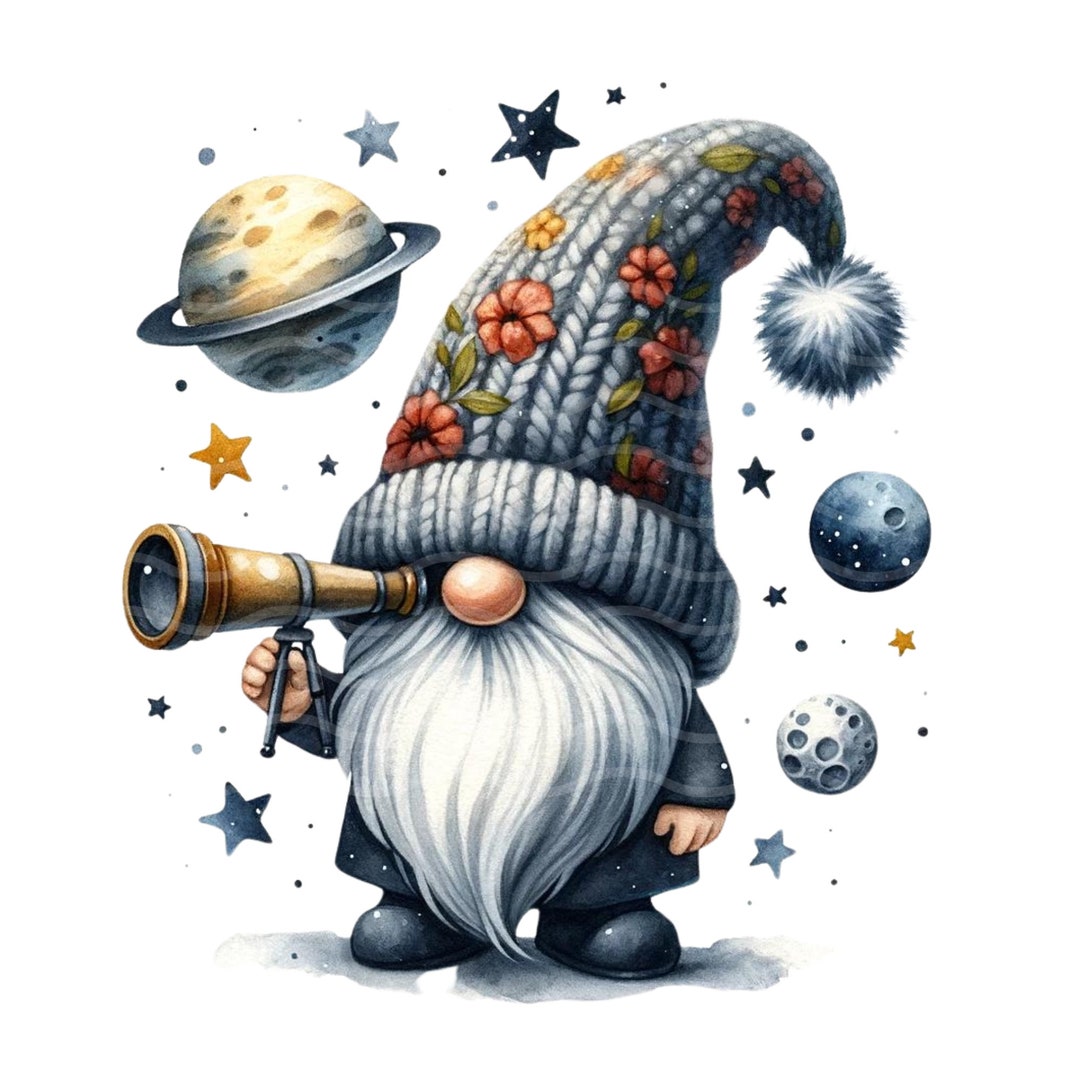 Space Gnome Digital Clipart PNG Astronomer Gnome With Telescope ...