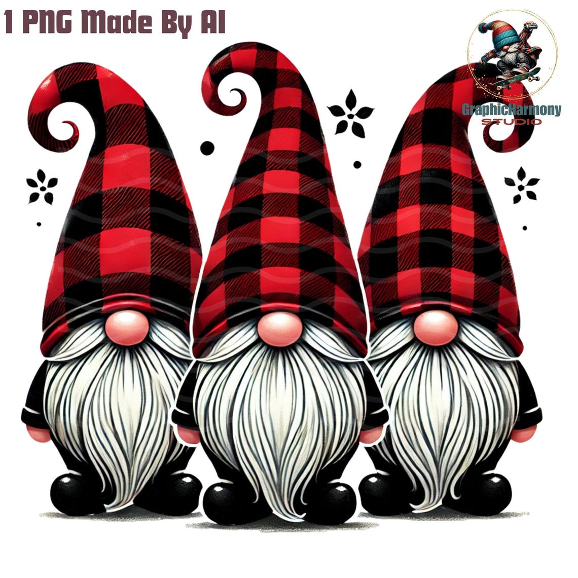 Buffalo Plaid Gnome Trio PNG Christmas Sublimation Design Red and Black ...