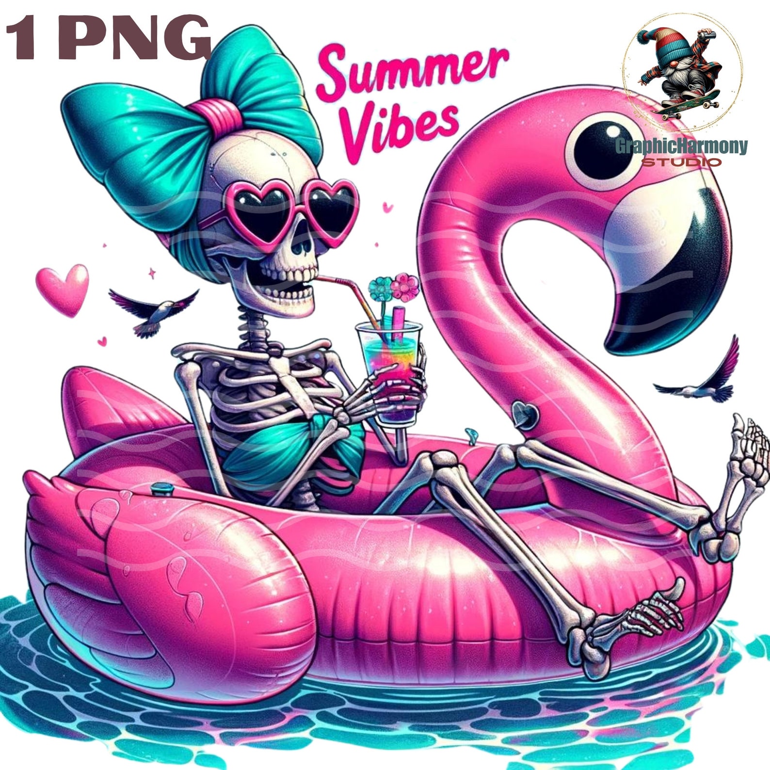 Summer Vibes Skeleton Clipart PNG, Funny Skeleton With Flamingo Float ...