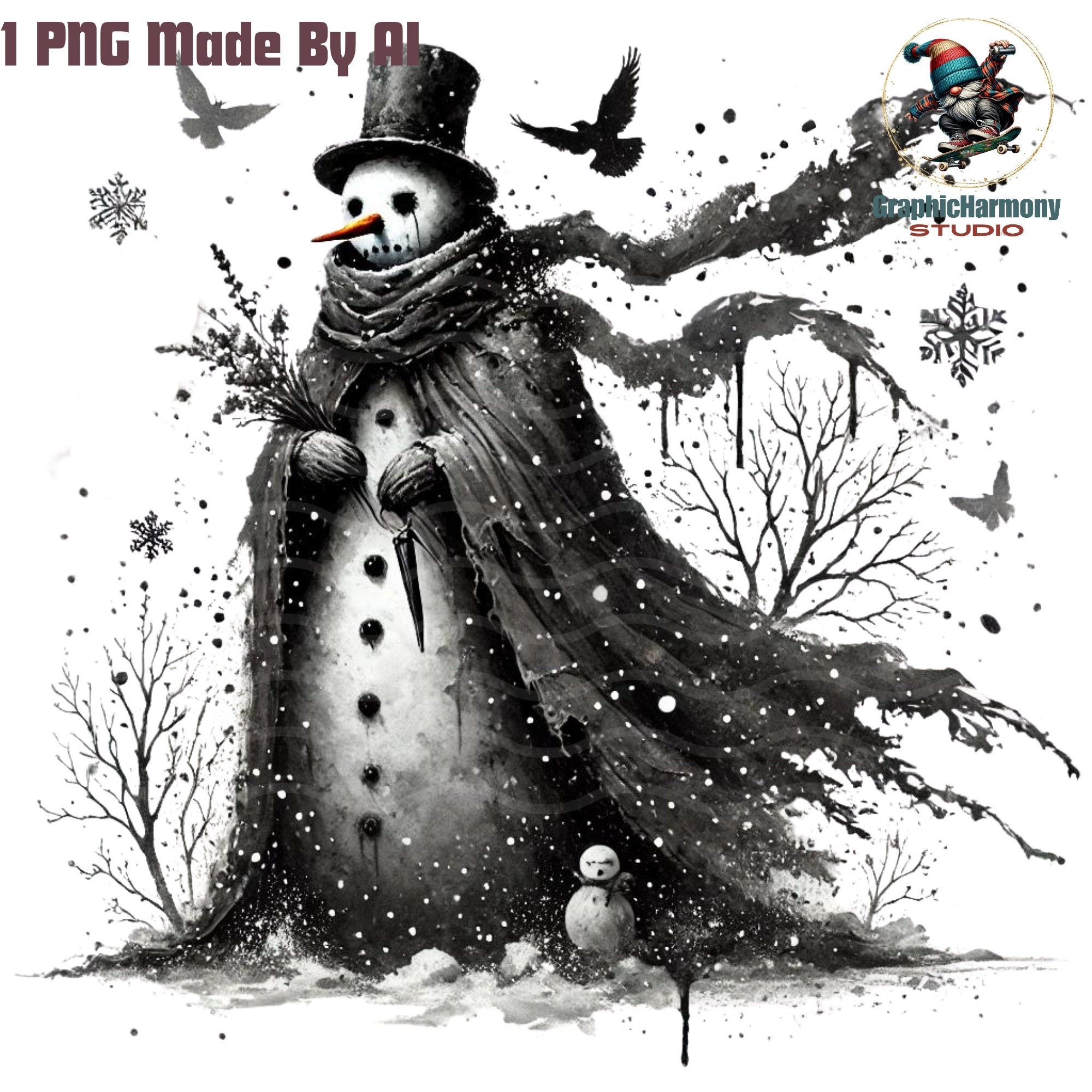 Gothic Snowman PNG, Dark Winter Clipart, Creepy Snowman Art, Spooky ...