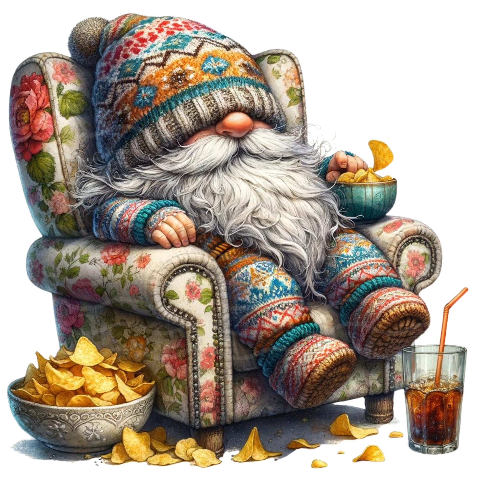 Snacking Gnome Digital Art Printable Cozy Gnome Illustration Relaxing ...