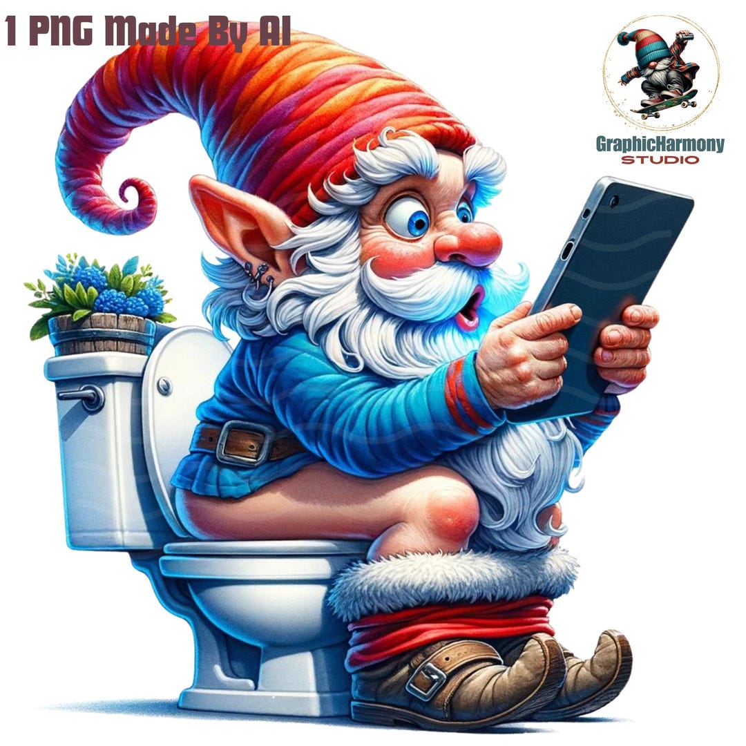 Funny Bathroom Gnome Wall Art | Hilarious Toilet Decor | Whimsical ...