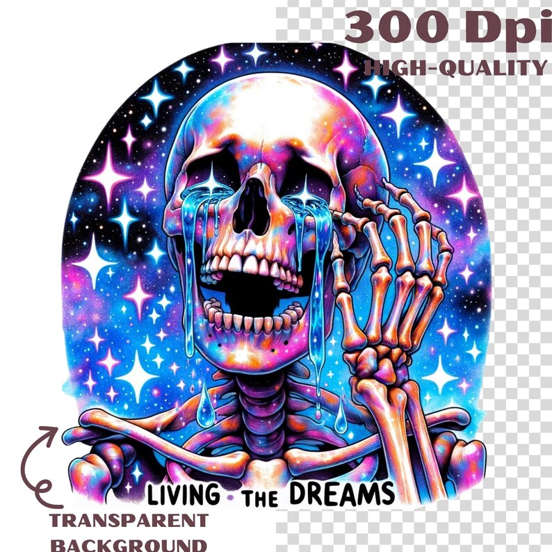 Skeleton Clipart PNG living the Dreams Cosmic Crying Skeleton Vibrant ...
