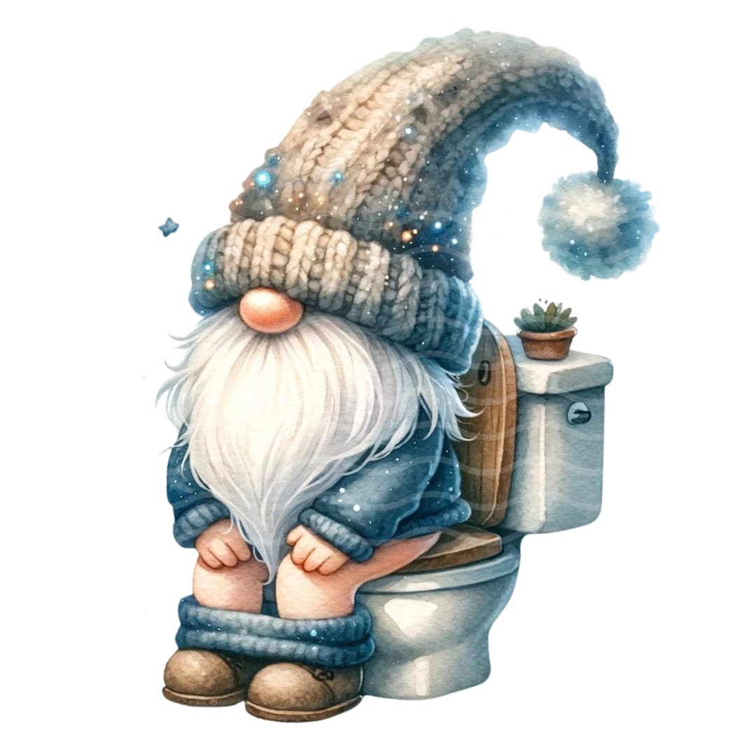 Whimsical Toilet Gnome Digital Clipart PNG Humorous Bathroom Gnome ...