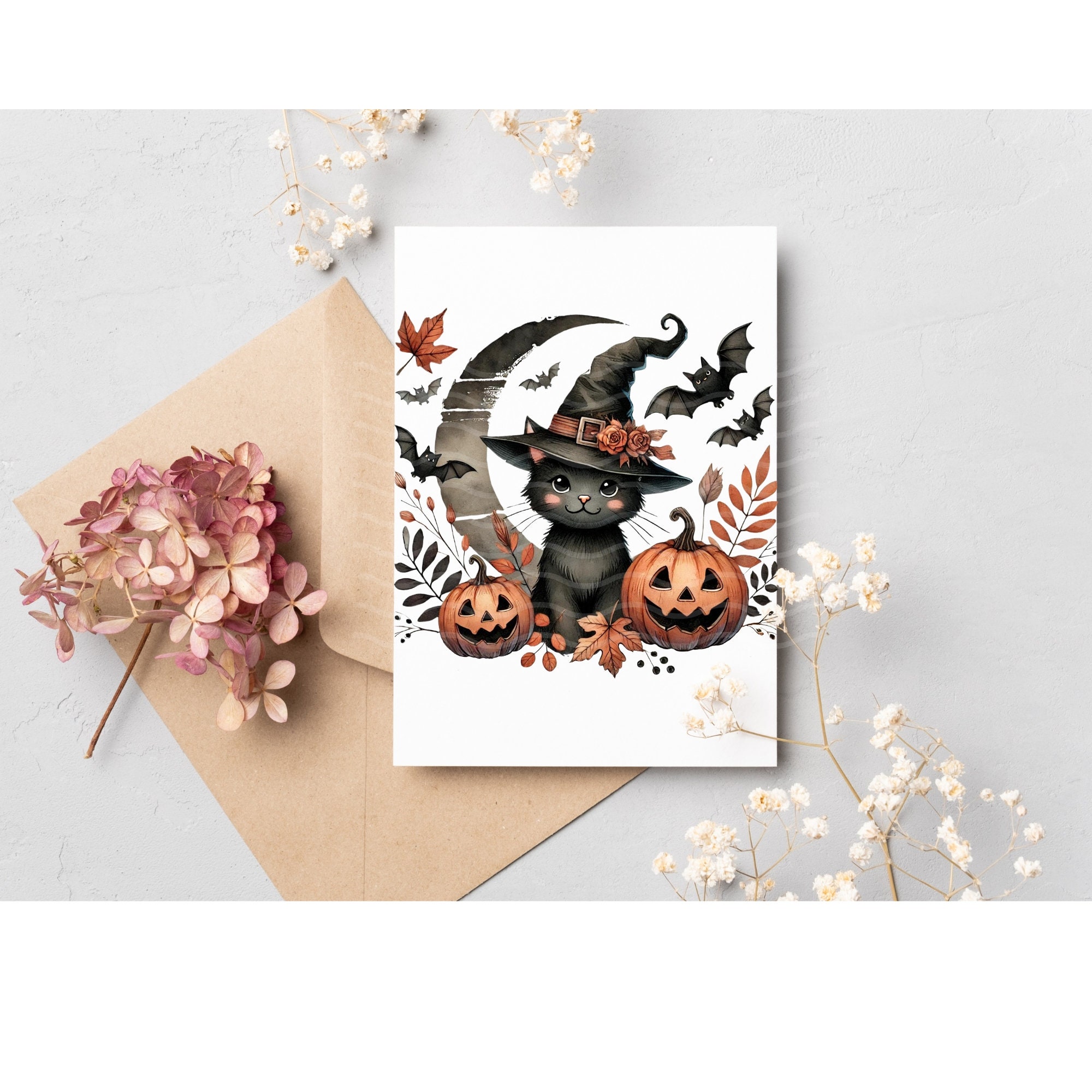 Black Cat Witch Hat PNG, Cute Halloween Cat Clipart, Fall Cat With ...