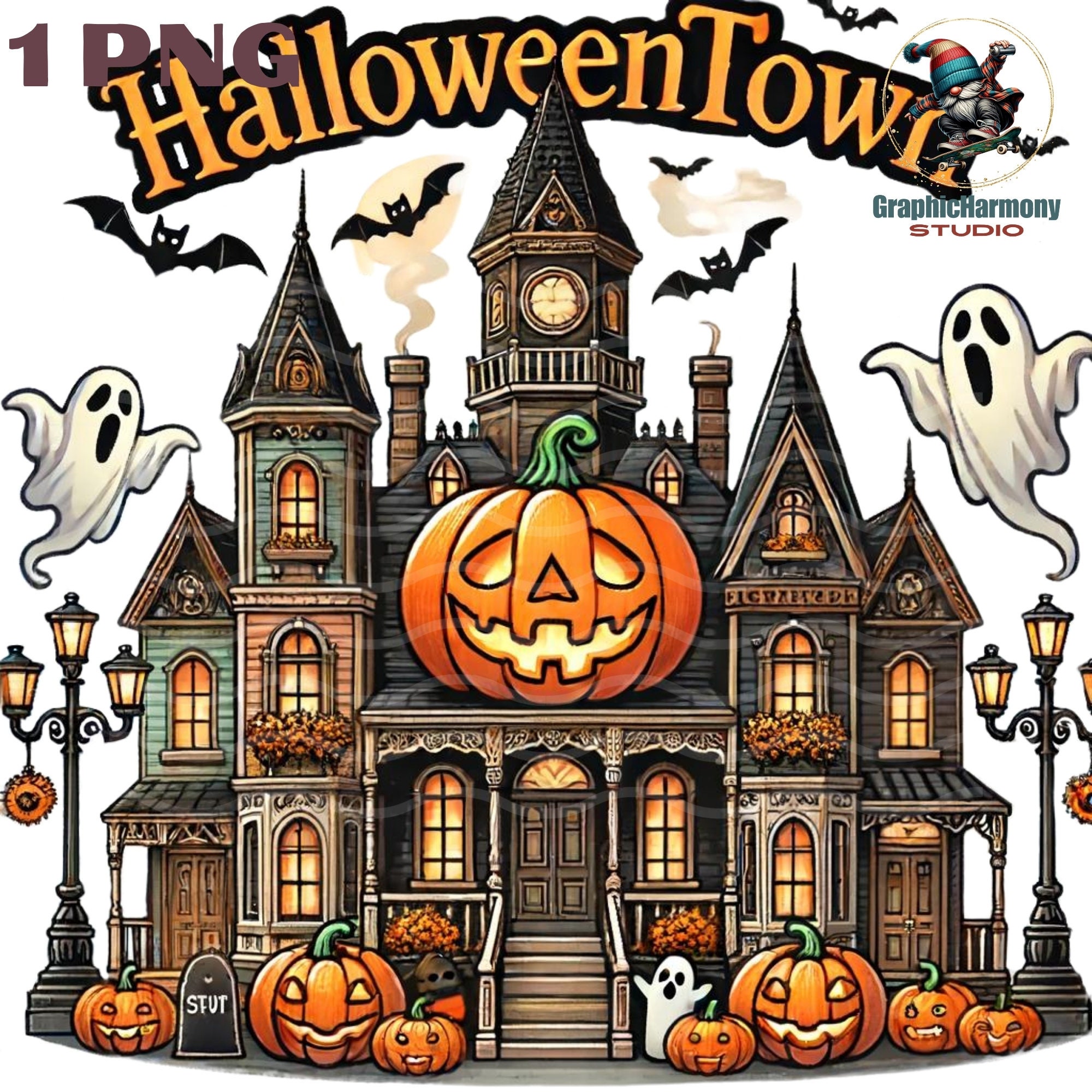 Vintage Halloween Town Illustration Halloweentown PNG Digital Download ...