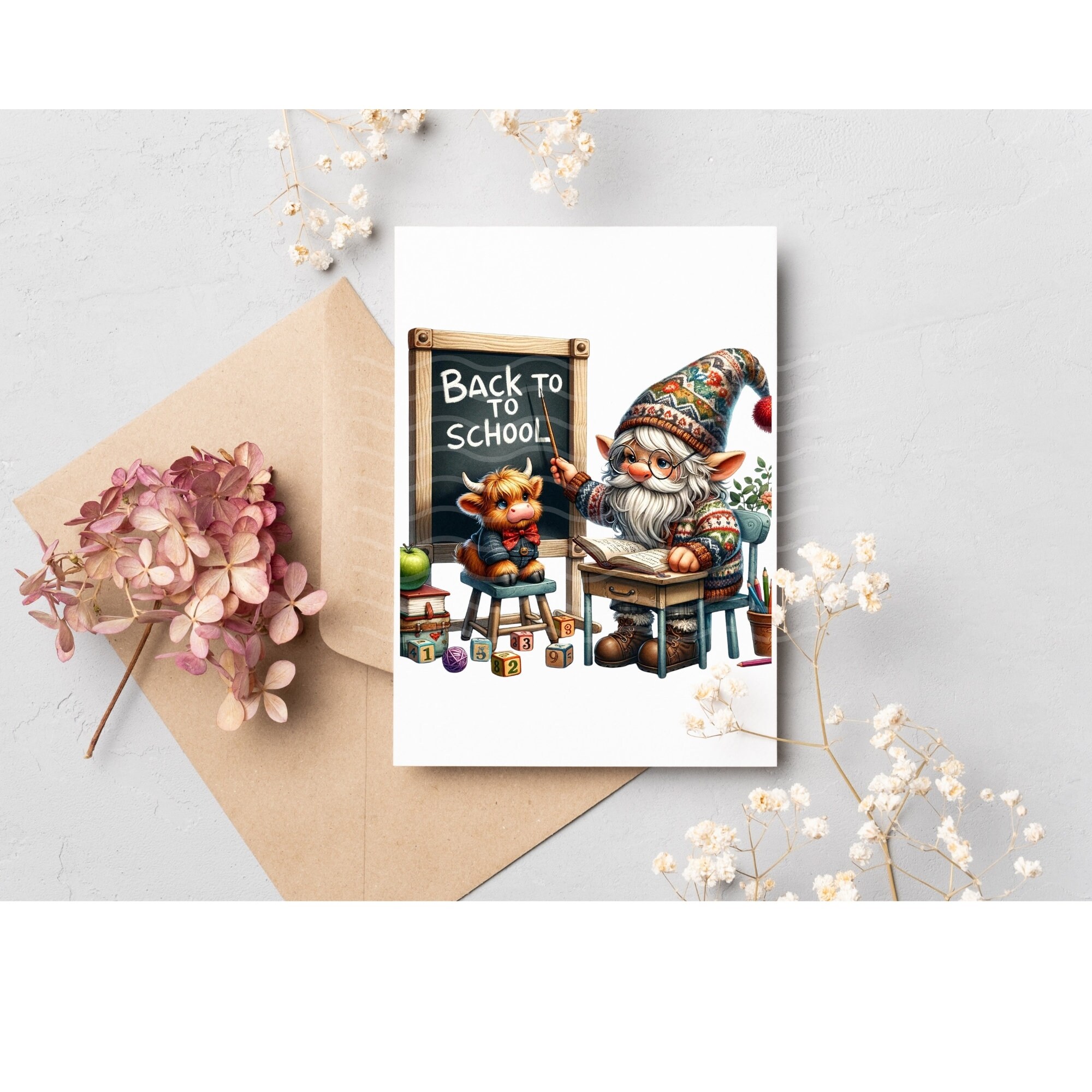 Back to School Gnome Clipart PNG Teacher Gnome With Cow Student ...