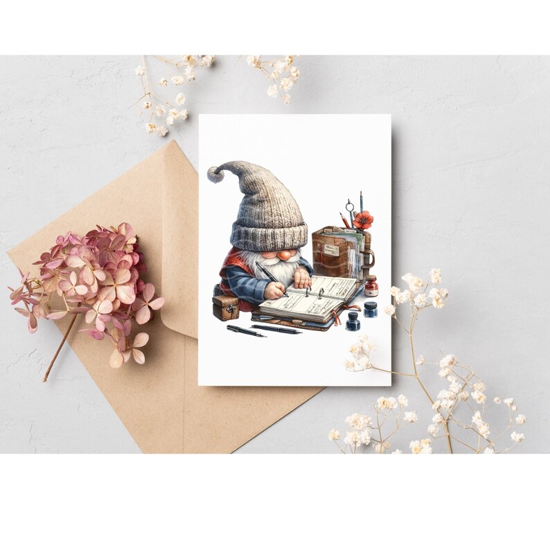 Journaling Gnome Clipart Digital Download, Writer's Gnome PNG, Artistic ...