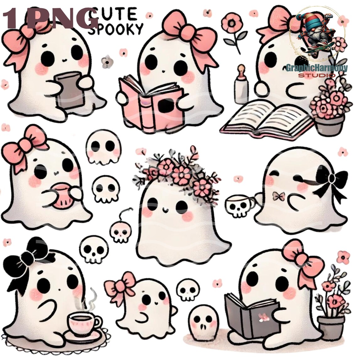 Cute Spooky Ghosts Illustration Cute and Spooky PNG Digital Download ...