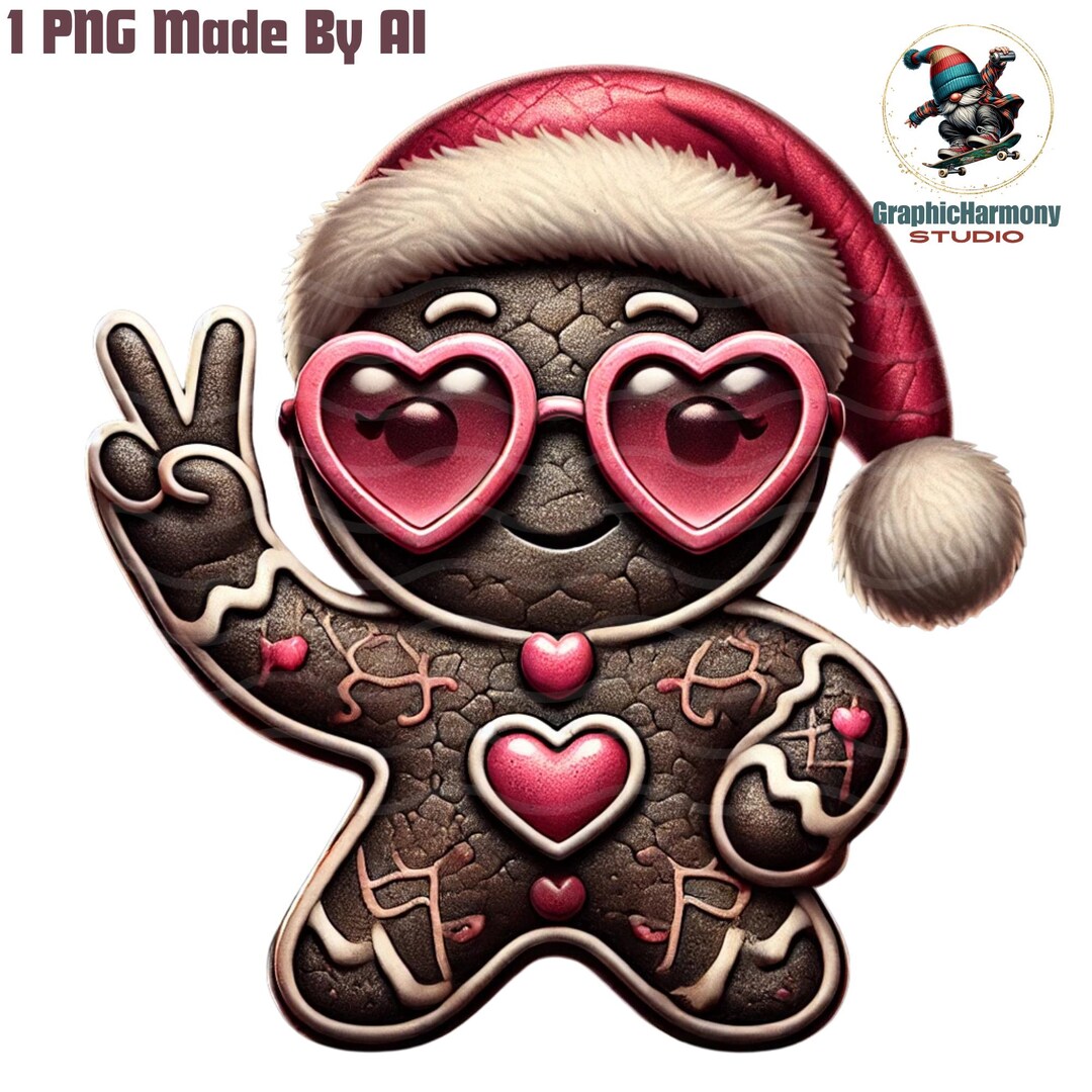 Chocolate Gingerbread Man With Santa Hat and Heart Sunglasses Cute ...