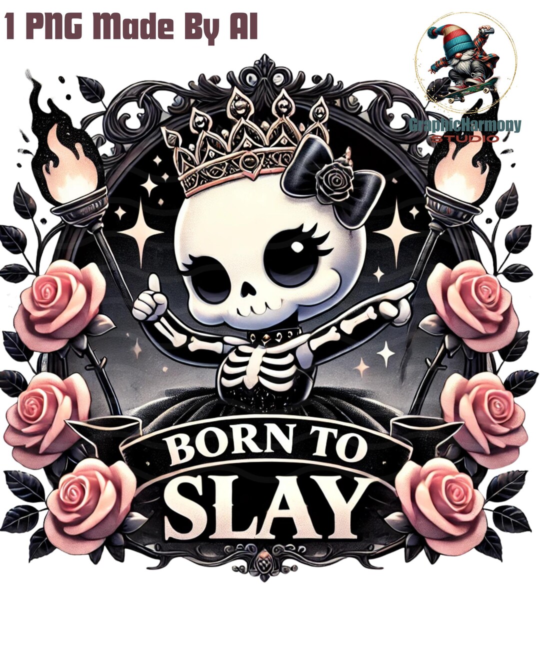 Born to Slay Skeleton PNG - Gothic Cute Skull Clipart for Pride Decor ...