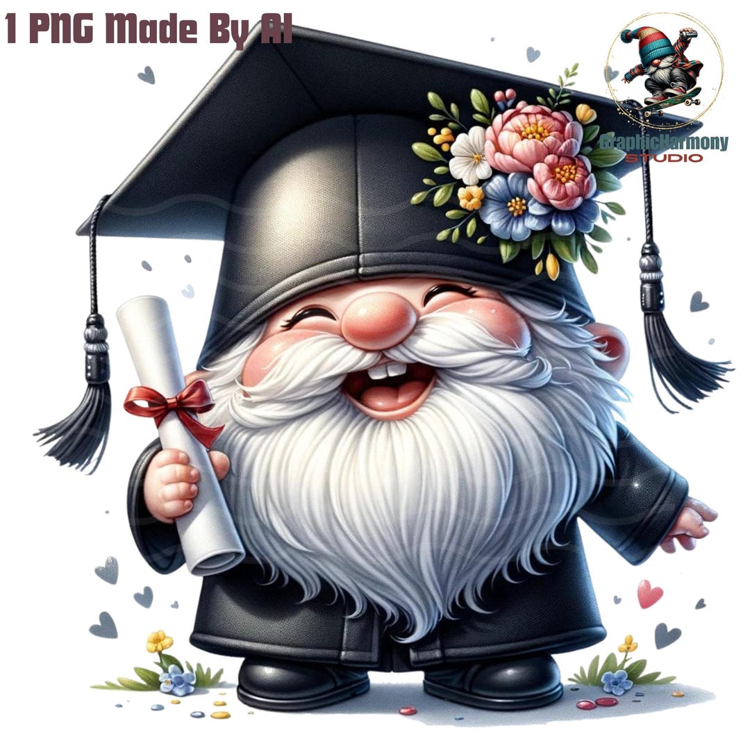 Graduation Gnome PNG | Cute Floral Cap and Diploma | Digital Download ...