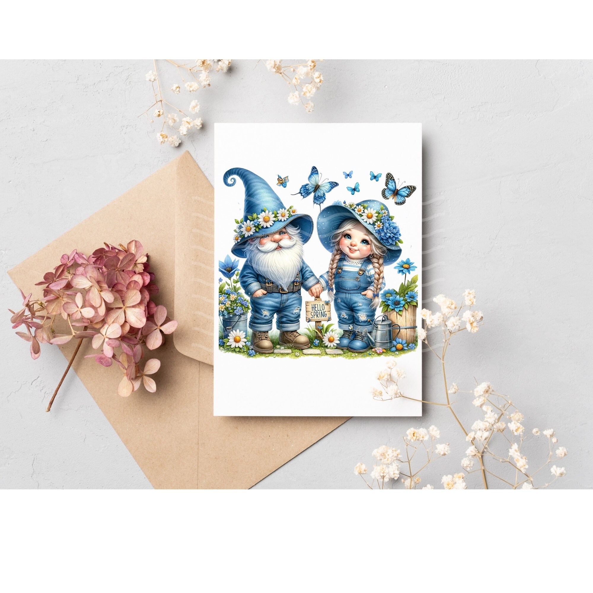 Spring Garden Gnome Duo Digital Clipart for Crafts, 'hello Spring ...