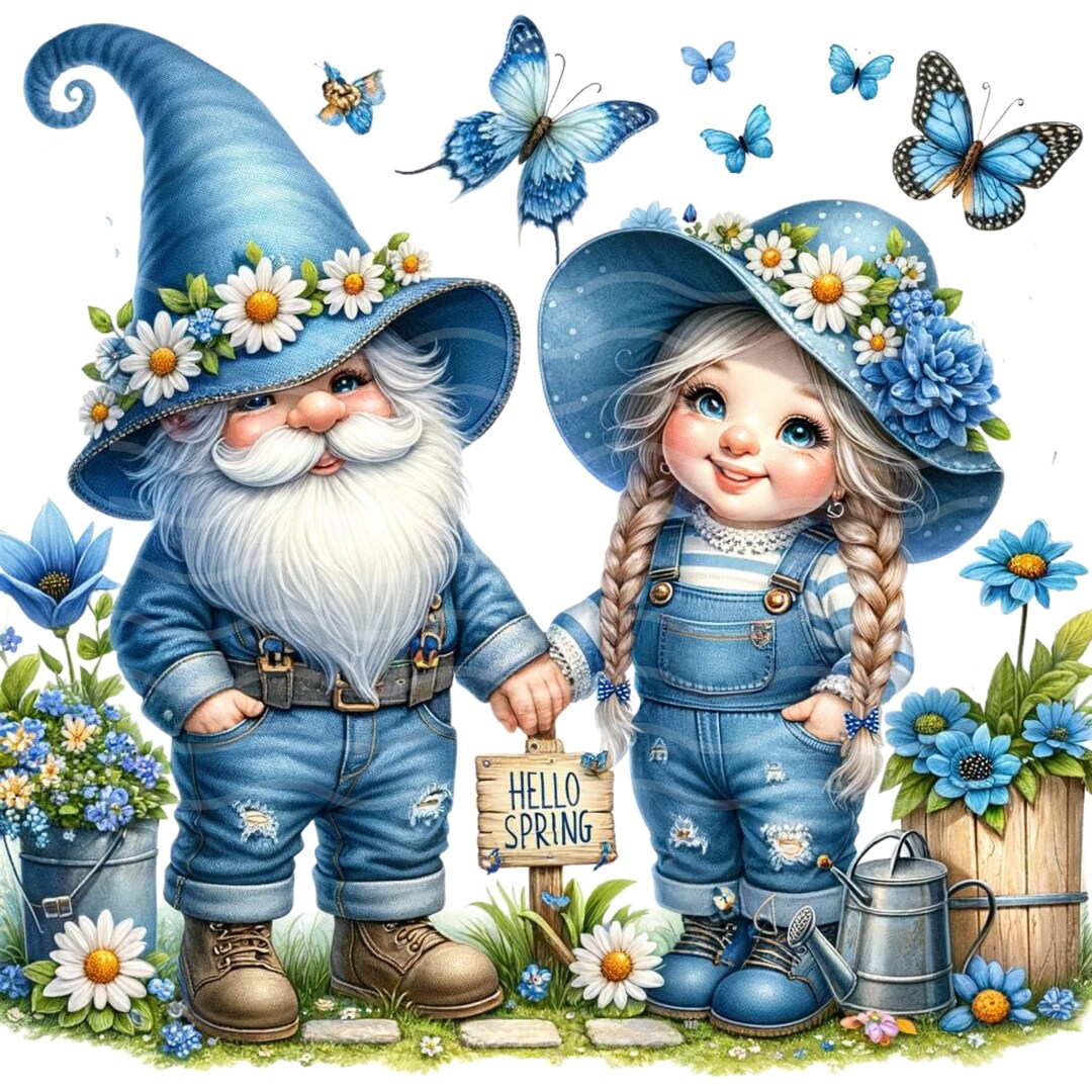 Spring Garden Gnome Duo Digital Clipart for Crafts, 'hello Spring ...