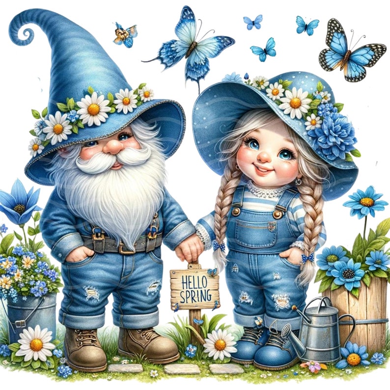 Spring Garden Gnome Duo Digital Clipart for Crafts, 'hello Spring ...