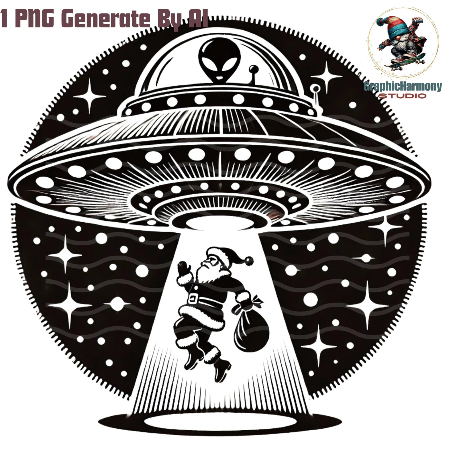 Santa Claus Abducted by UFO PNG Funny Christmas Alien Illustration ...