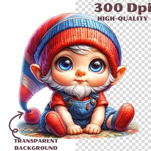 Adorable Child Gnome Clipart Playful Baby Gnome Digital Art Printable ...