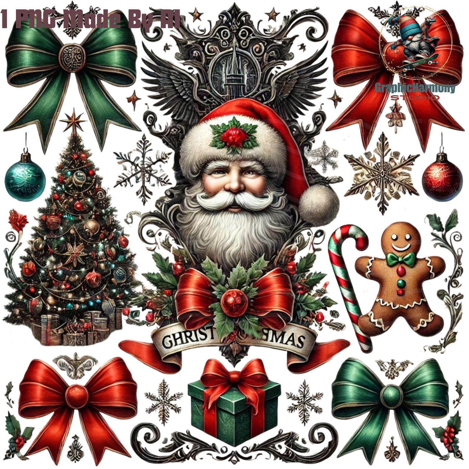 Vintage Christmas Clipart Santa Claus PNG Holiday Digital Art Festive ...