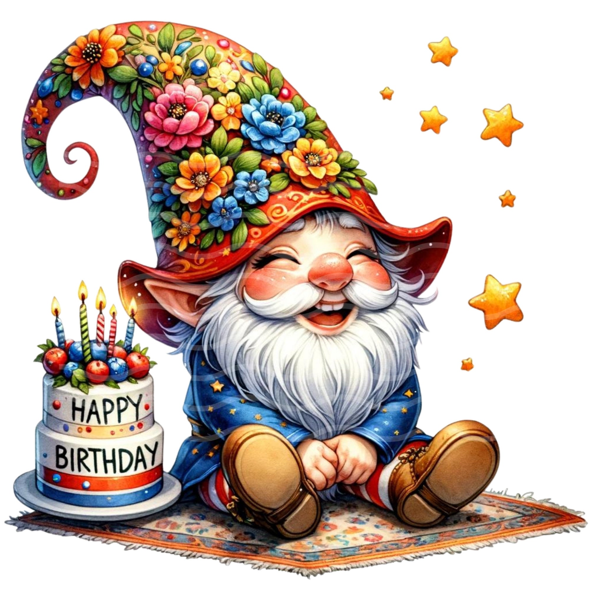 Joyous Garden Gnome Birthday Clipart Colorful PNG File, Instant ...