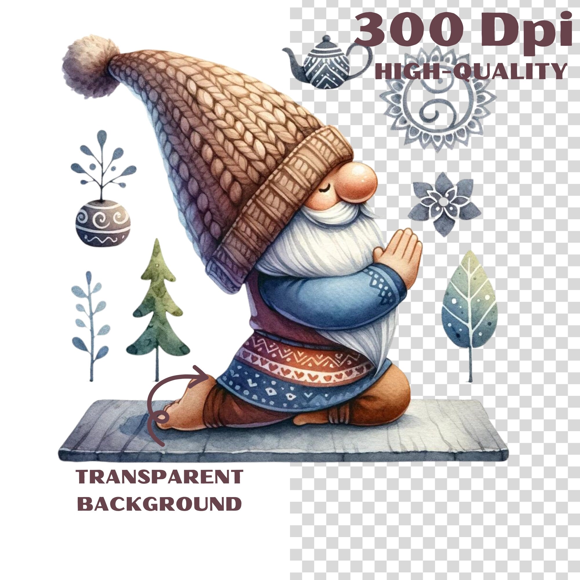 Namaste Gnome Clipart Digital Download, Mindful Gnome PNG, Yoga Gnome ...