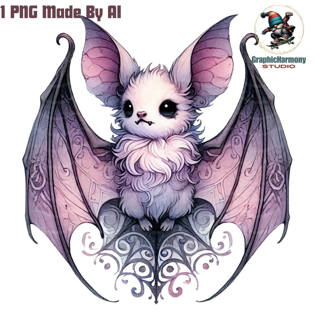 Pastel Goth Bat Illustration Cute Kawaii Bat Art Gothic Animal PNG ...