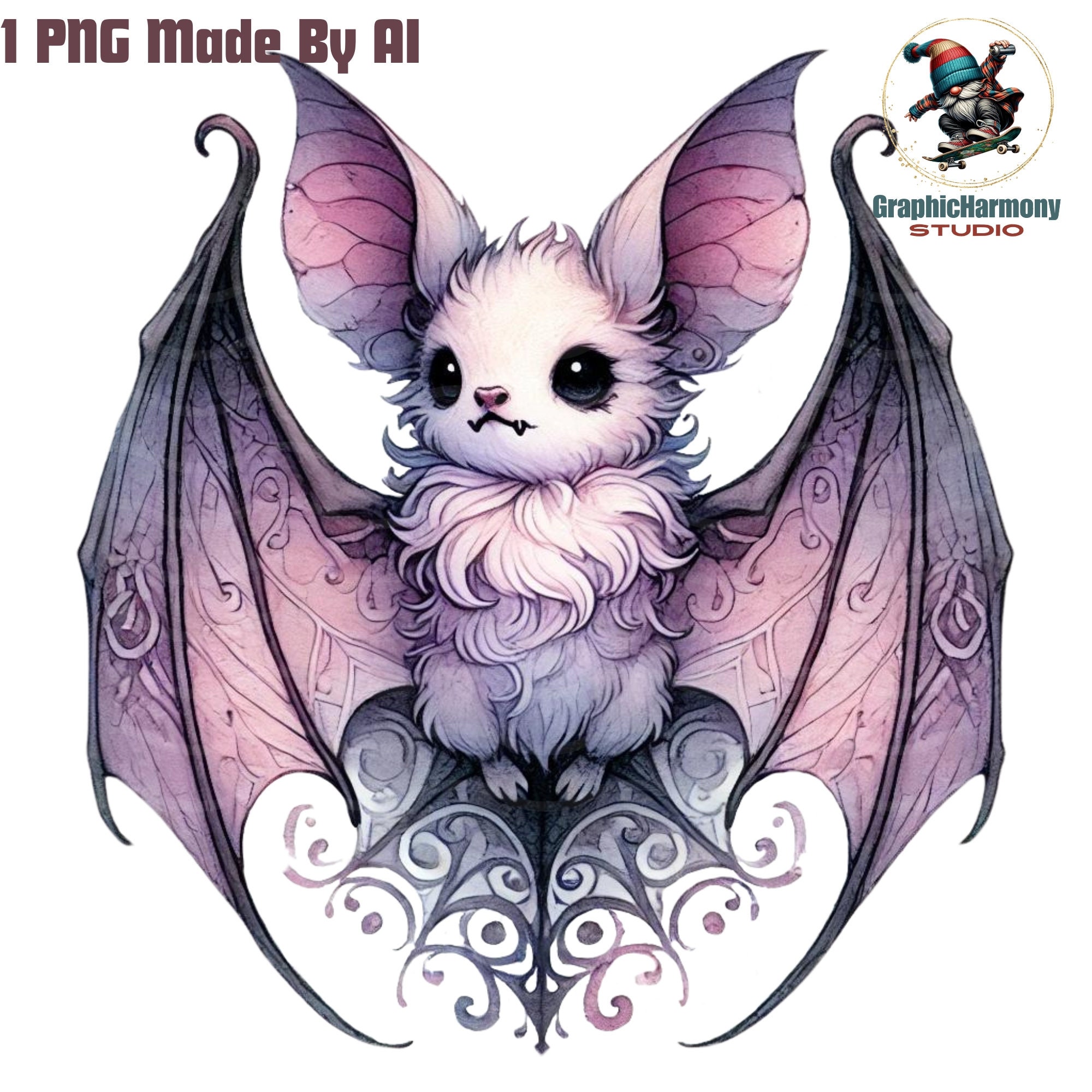 Pastel Goth Bat Illustration Cute Kawaii Bat Art Gothic Animal PNG ...