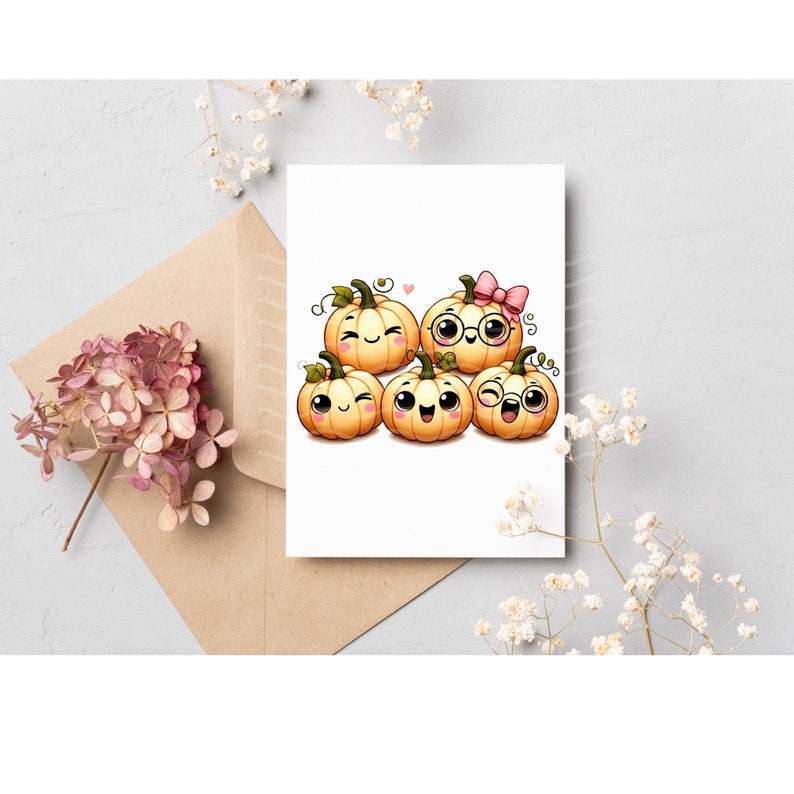 Kawaii Cute Pumpkins PNG - Adorable Pumpkin Faces Digital Download ...