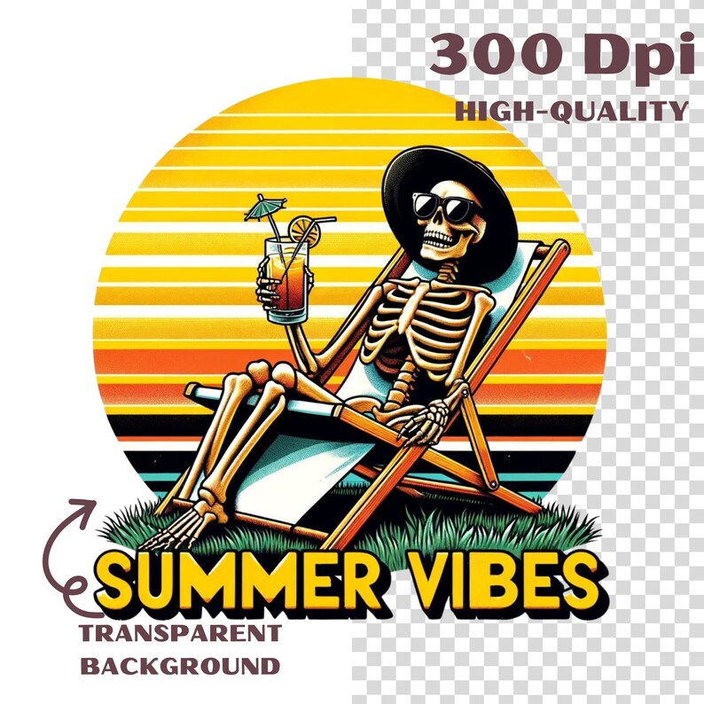 Summer Vibes Skeleton Clipart PNG, Funny Beach Skeleton Digital ...