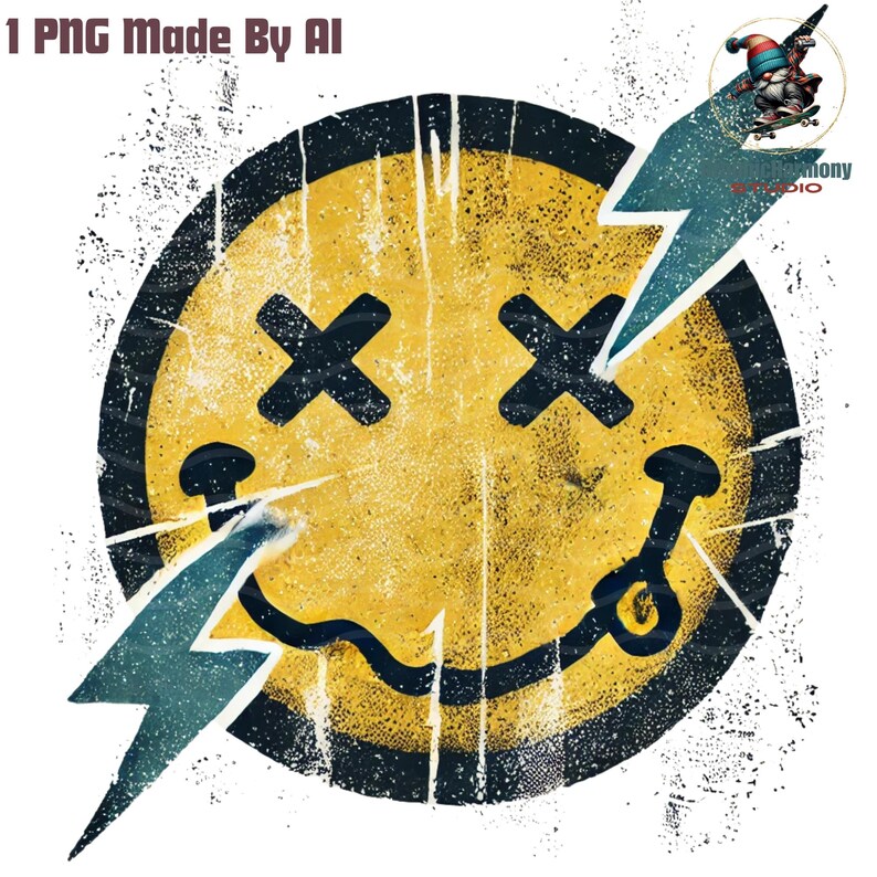 Grunge Smiley Face PNG | Distressed Rock Punk Aesthetic | Lightning ...