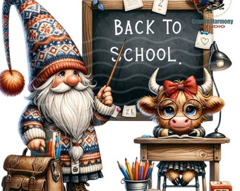 Cute Back to School Gnome Girls Clipart Bundle, Watercolor Gnome Clip ...