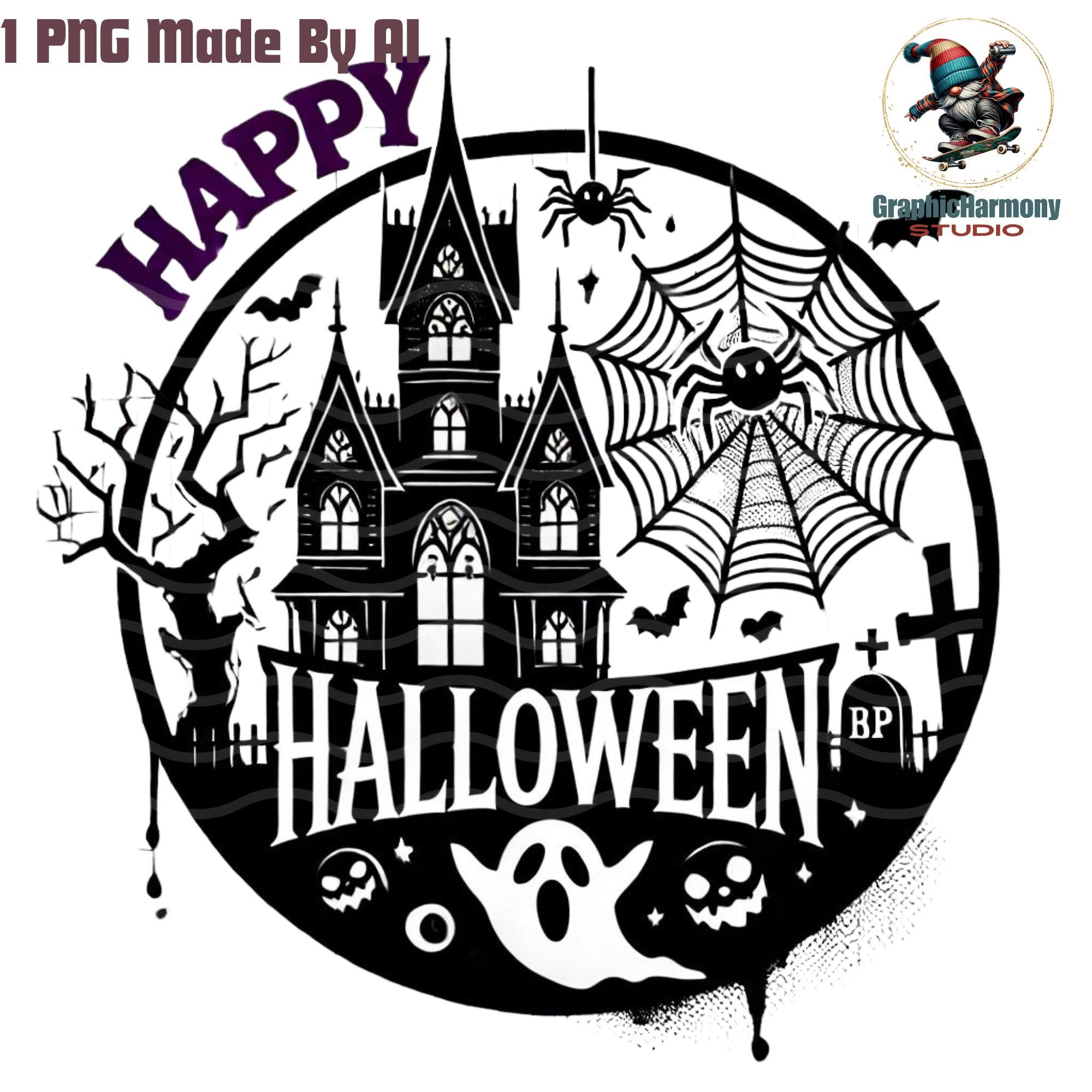 Happy Halloween Haunted House PNG | Vintage Spooky Clipart | Halloween ...