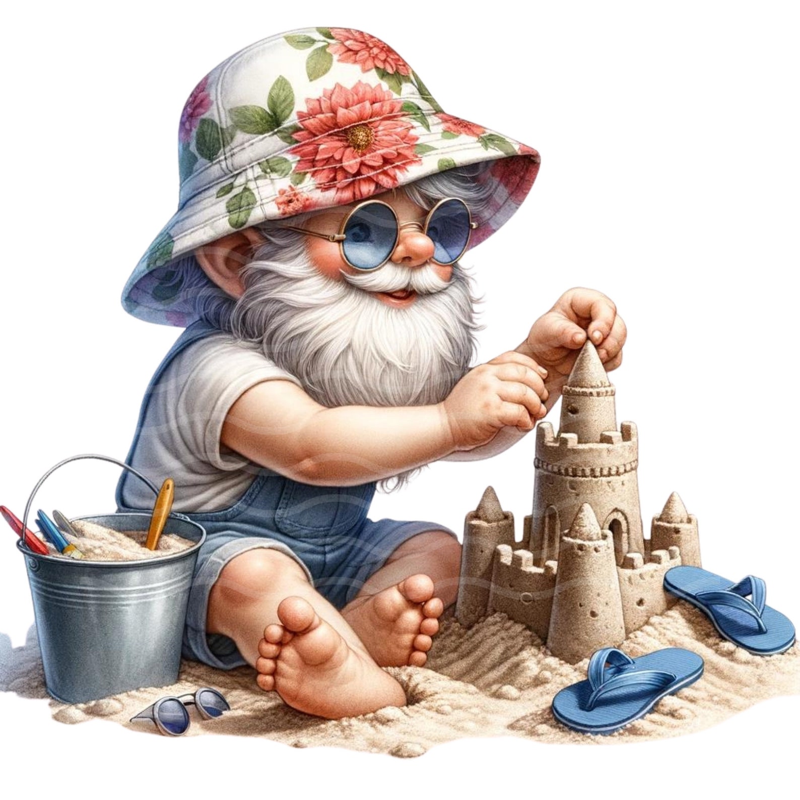 Sand Castle Gnome Clipart Beach Vacation Gnome Digital Art Printable ...