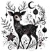 Enchanted Gothic Deer Art - Mystical Black Floral Reindeer Illustration ...